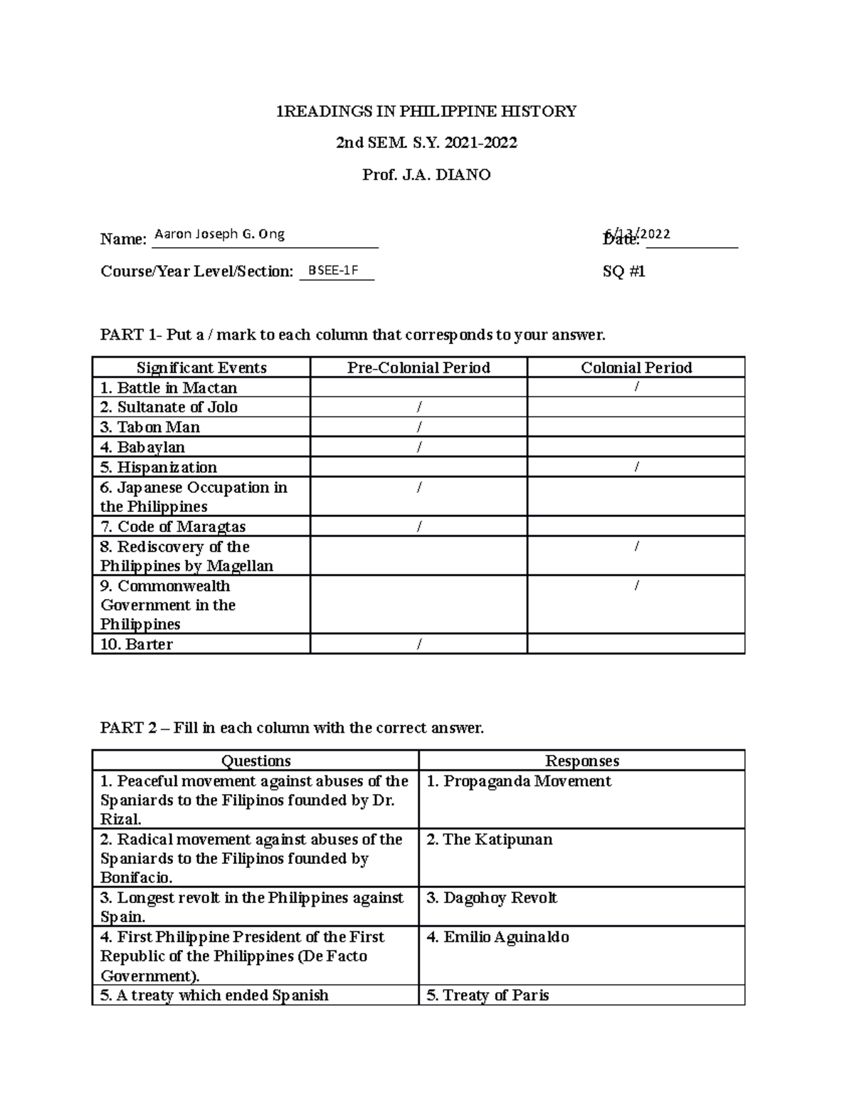 Revised History SQ1 docs 2022 - 1READINGS IN PHILIPPINE HISTORY 2nd SEM ...