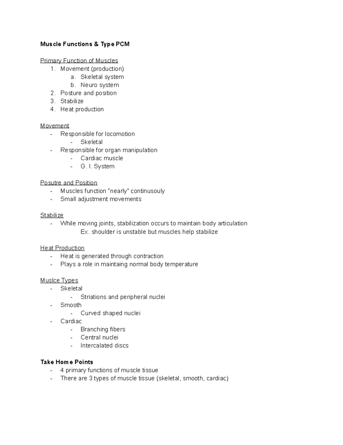 Muscle Functions & Types - Muscle Functions & Type PCM Primary Function ...