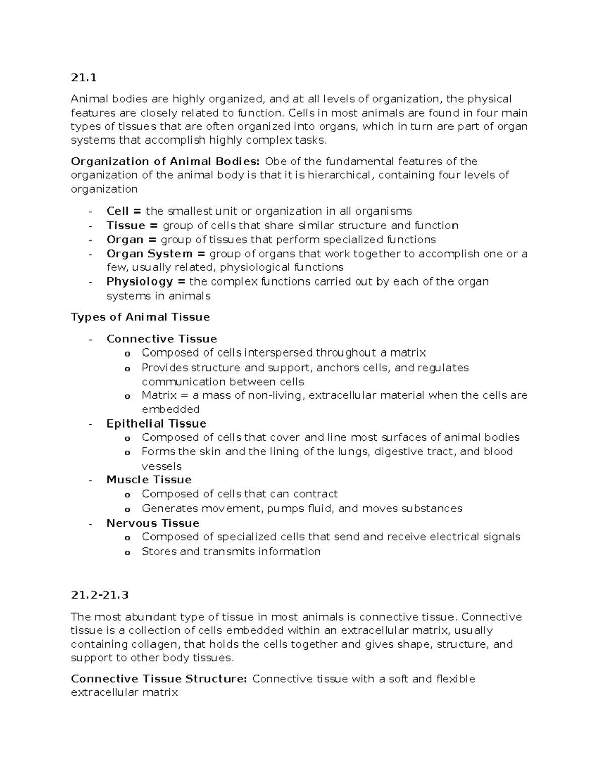 Bio Chapter 21 Notes - Animal tissue and thermoregulation - 21. Animal ...