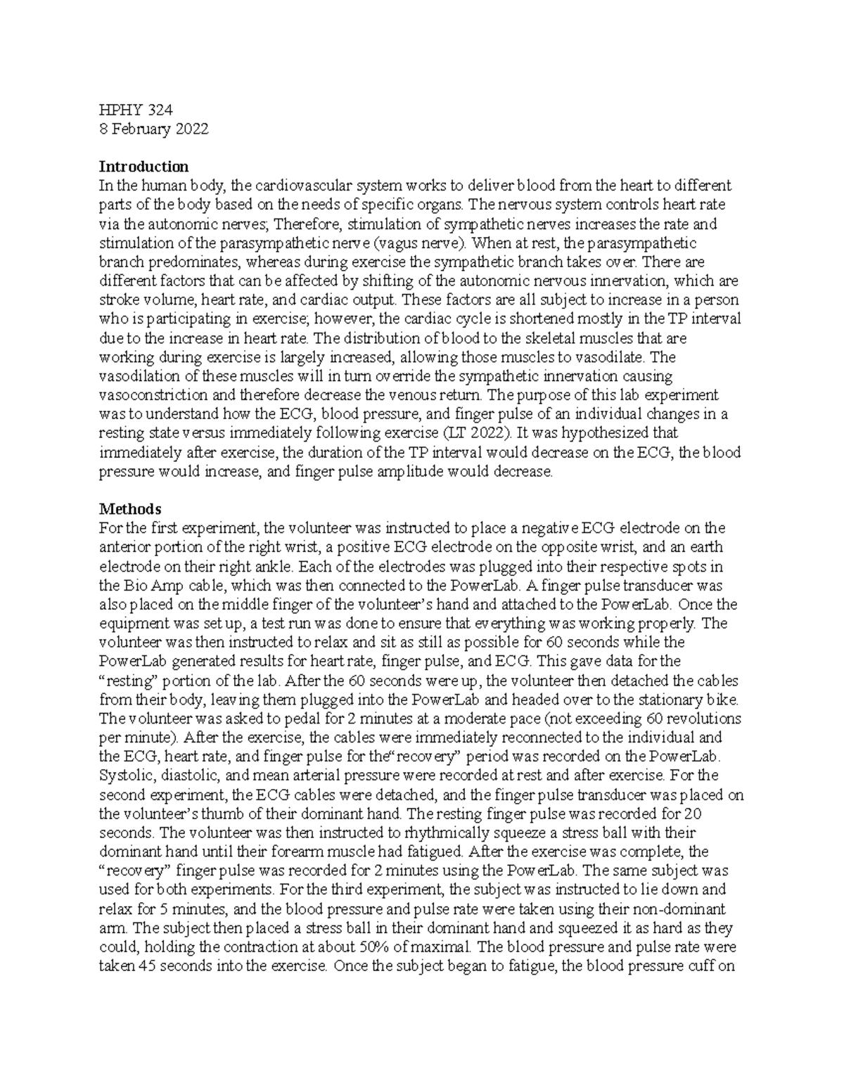 Week 5 Lab Report - HPHY 324 8 February 2022 Introduction In the human ...