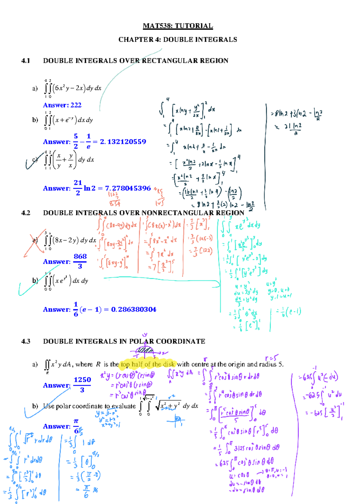 MAT538 Tutorial 4 (Chapter 4) - MAT538: TUTORIAL CHAPTER 4: DOUBLE INTEGRALS 4 DOUBLE INTEGRALS ...