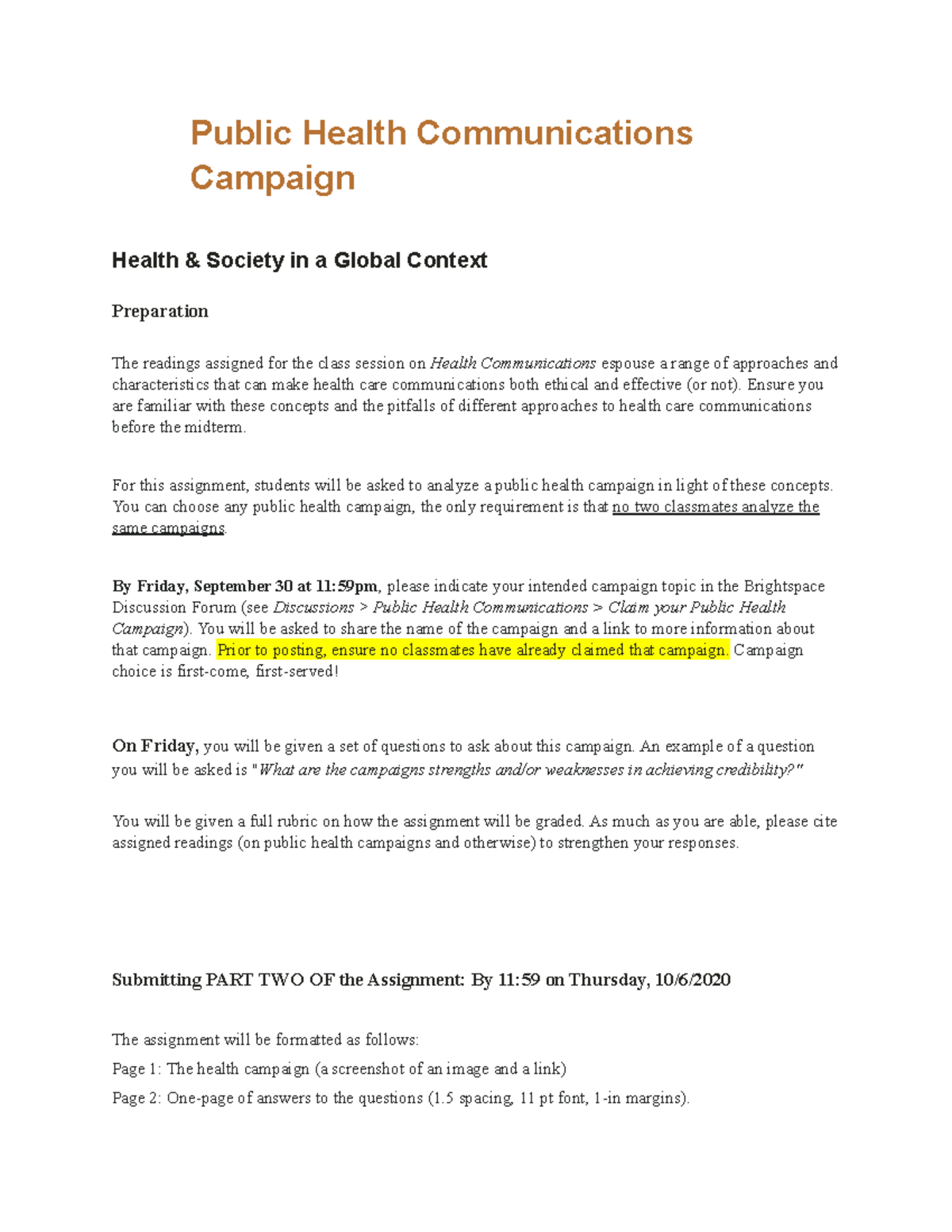 Health Communications Assignment - Public Health Communications ...