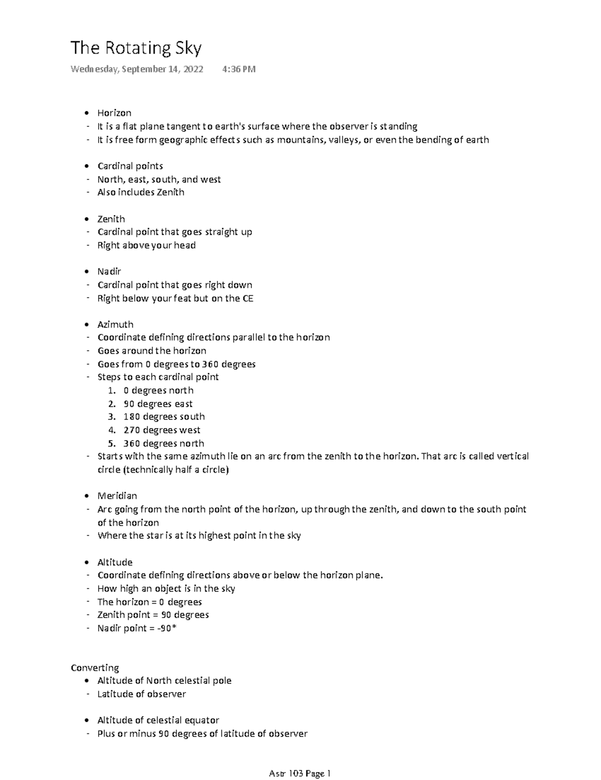 The Rotating Sky Model Notes - Horizon It is a flat plane tangent to ...