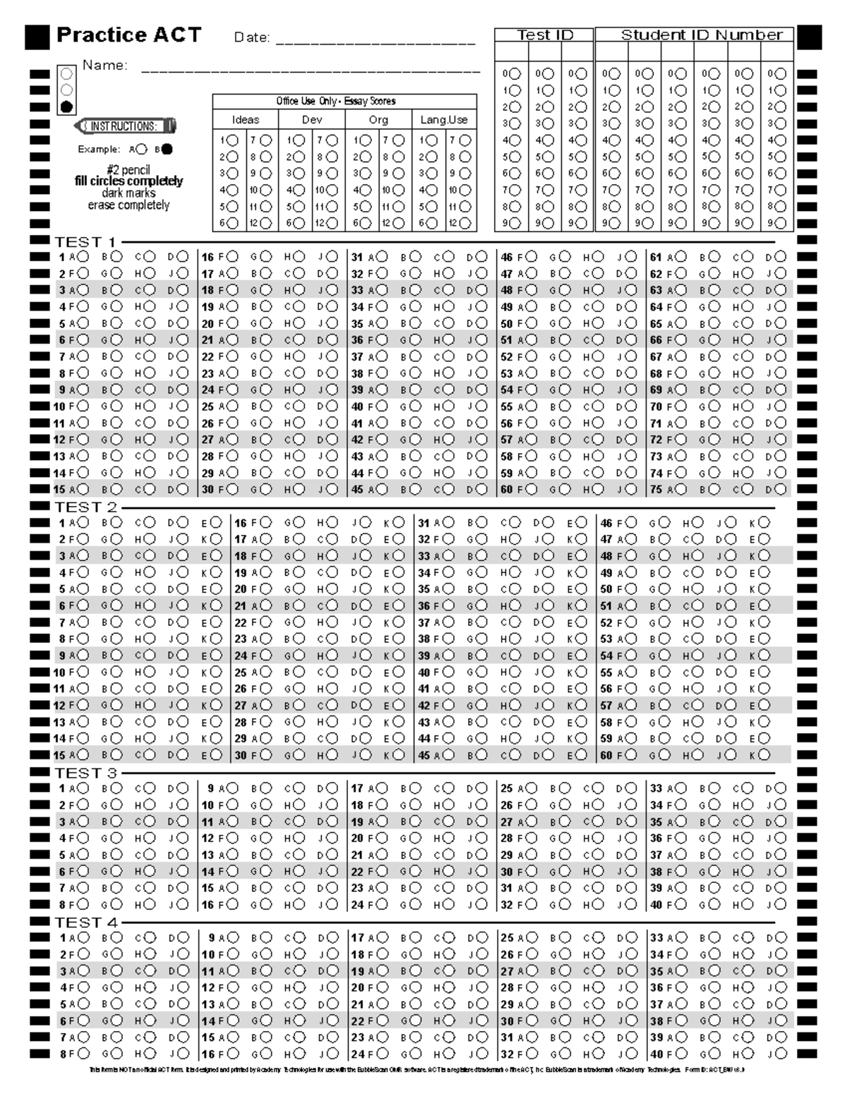 ACT Scantron - dfsad - 61 62 63 64 65 66 67 68 69 70 71 72 73 74 75 ...