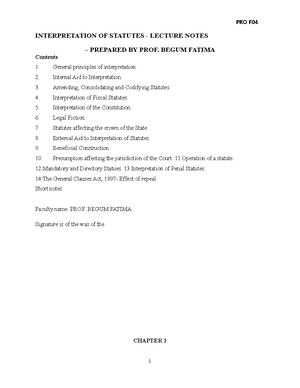 29 Interpretation of Statutes - Studocu