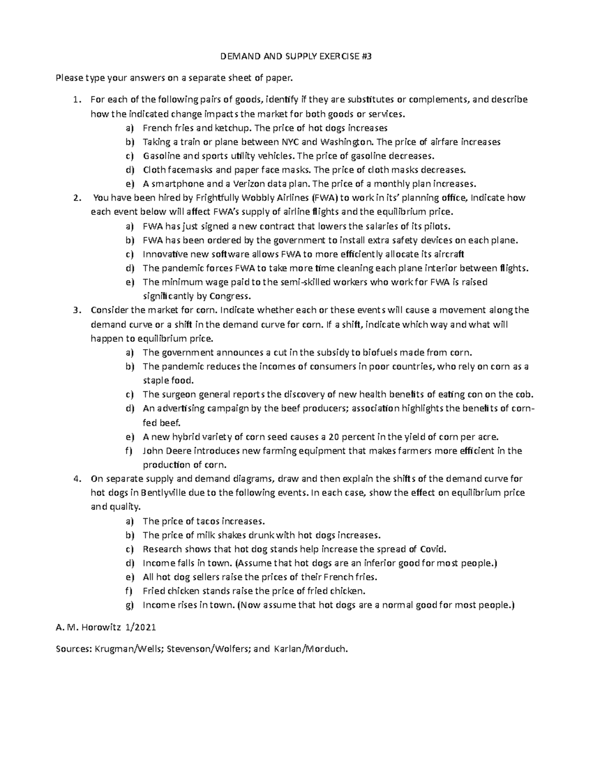 M-2- H-2 Text Homework Exercise - DEMAND AND SUPPLY EXERCISE Please ...