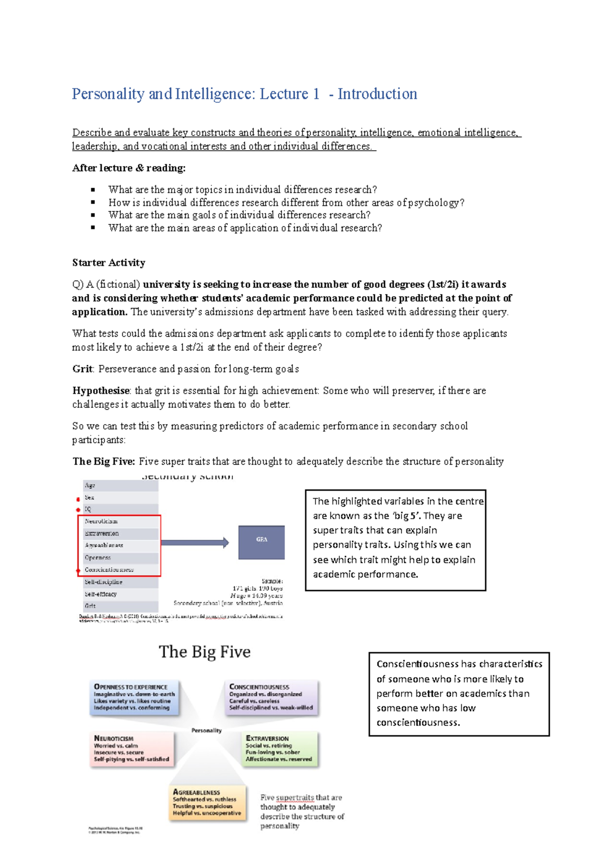 Personality and Intelligence (All notes) - Personality and Intelligence ...