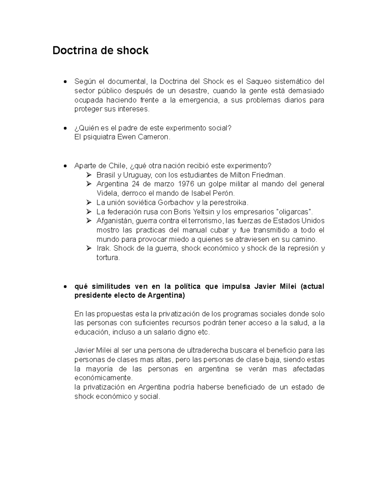 Doctrina DEL Shock - Doctrina de shock Según el documental, la Doctrina ...