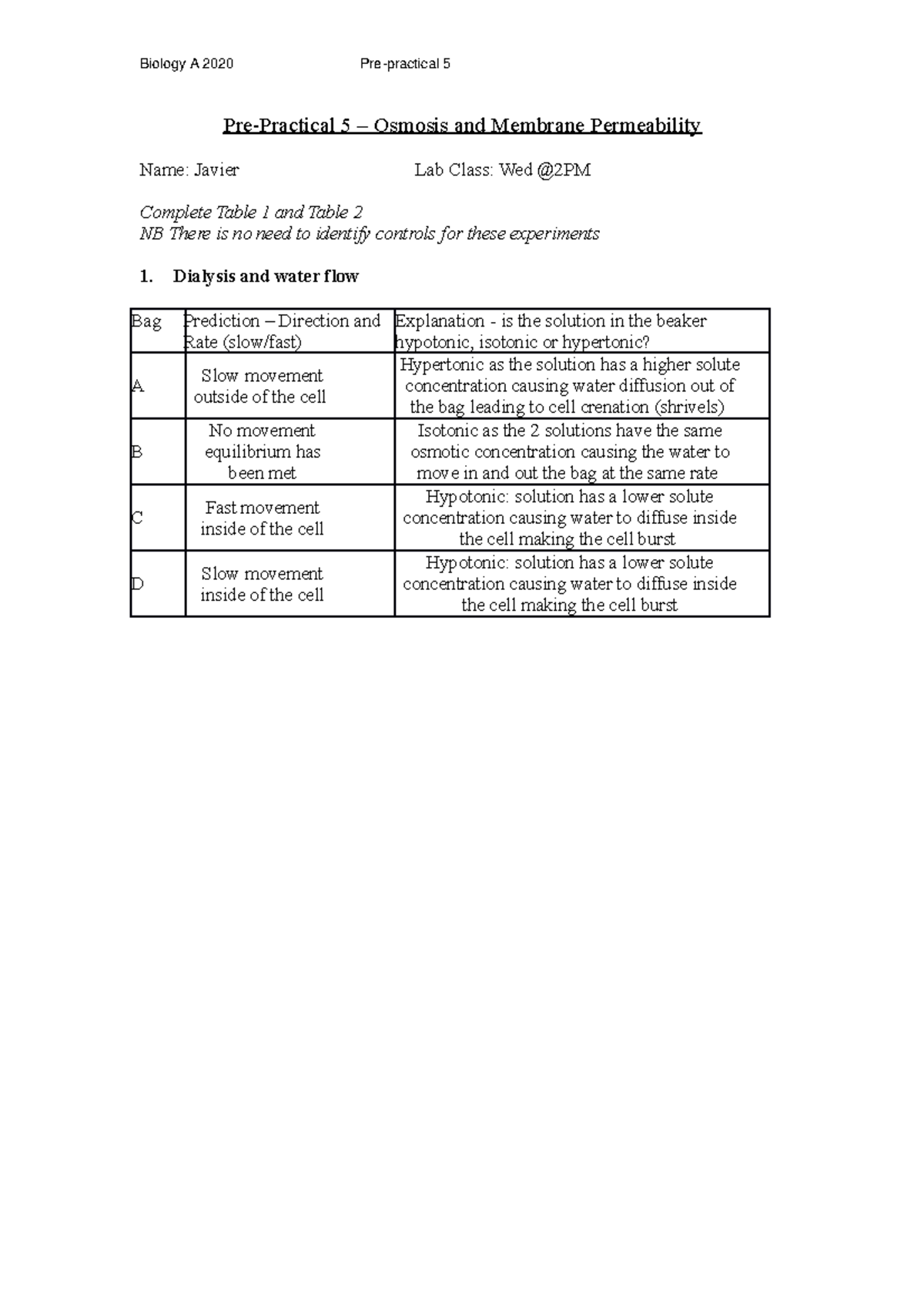 20 Bio-A Prac 5 Pre Prac - practical material - Biology A 2020 Pre ...