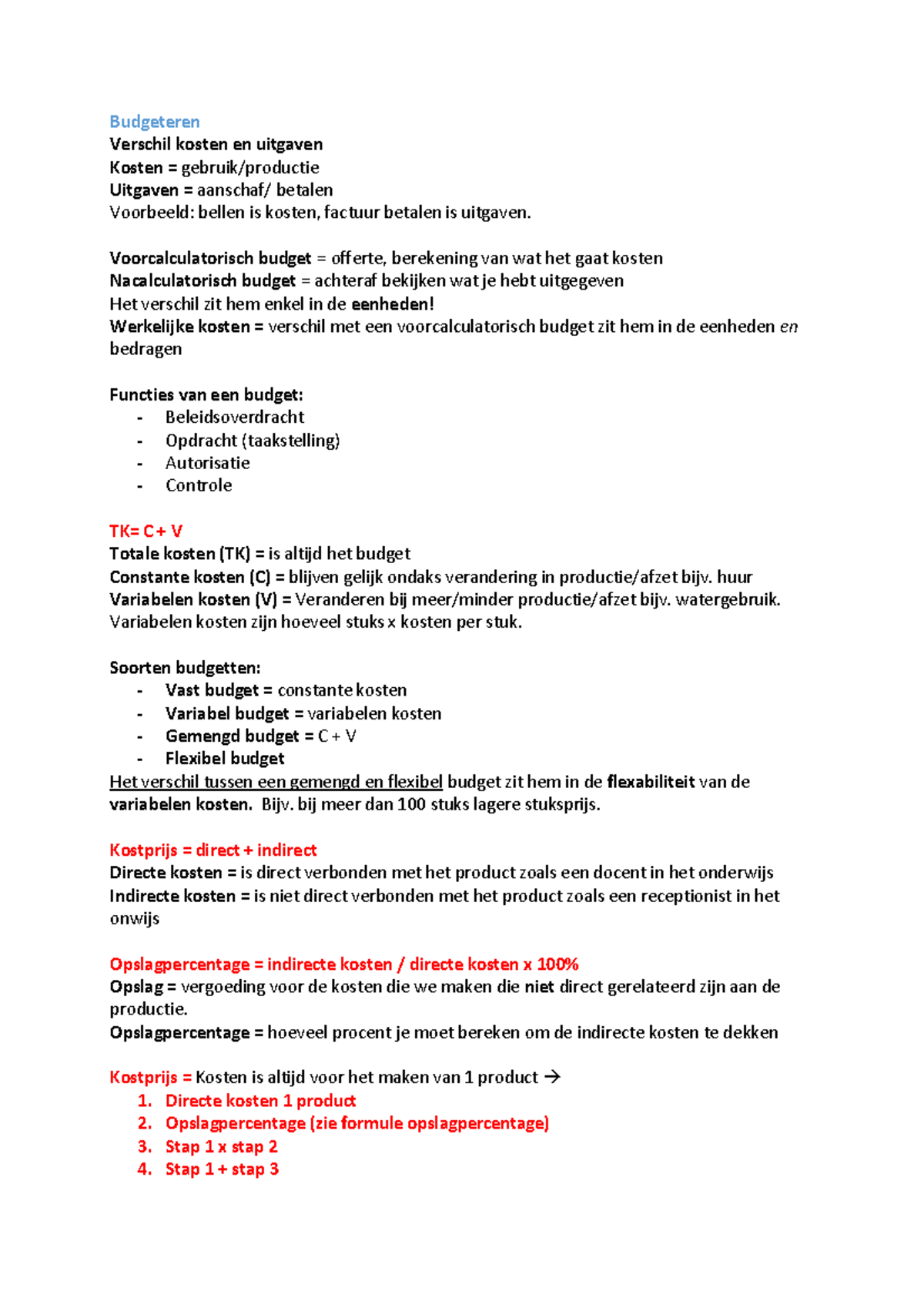 Budgeteren - Samenvatting Cursus Budgetteren - Budgeteren Verschil ...