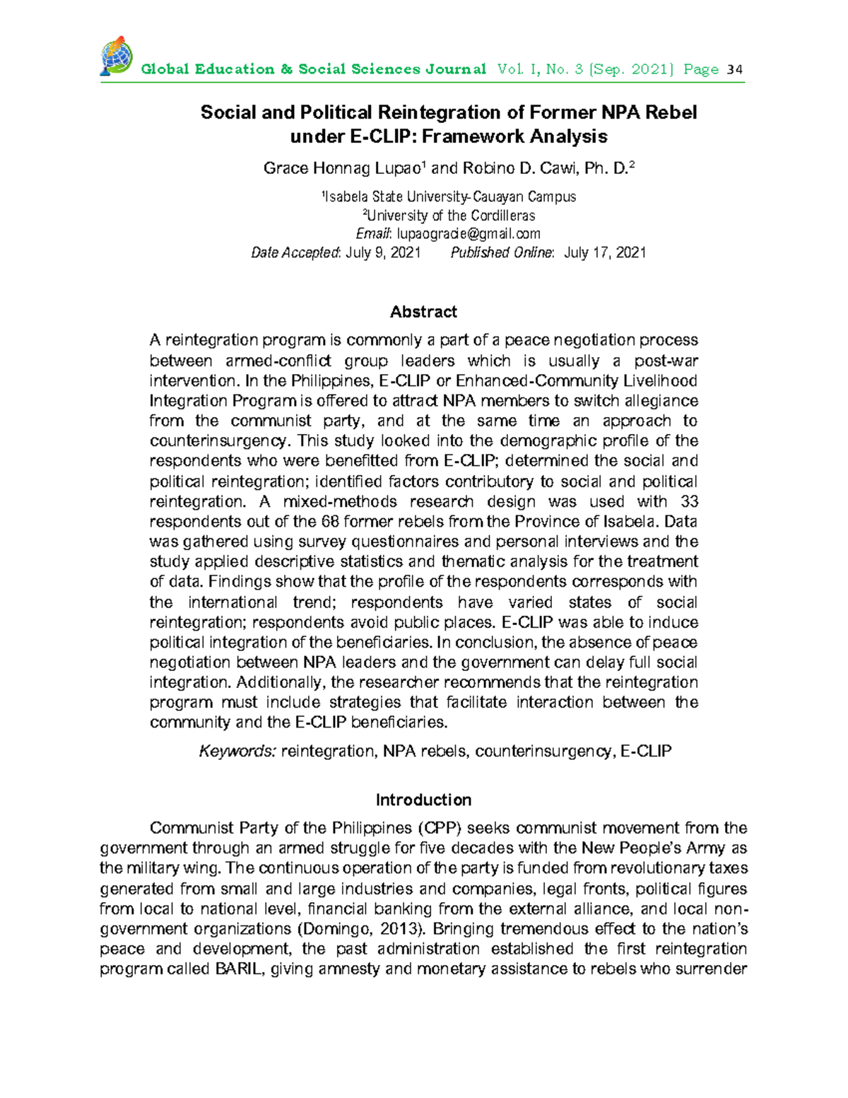 3 - Short thesis example - ____ Social and Political Reintegration of ...