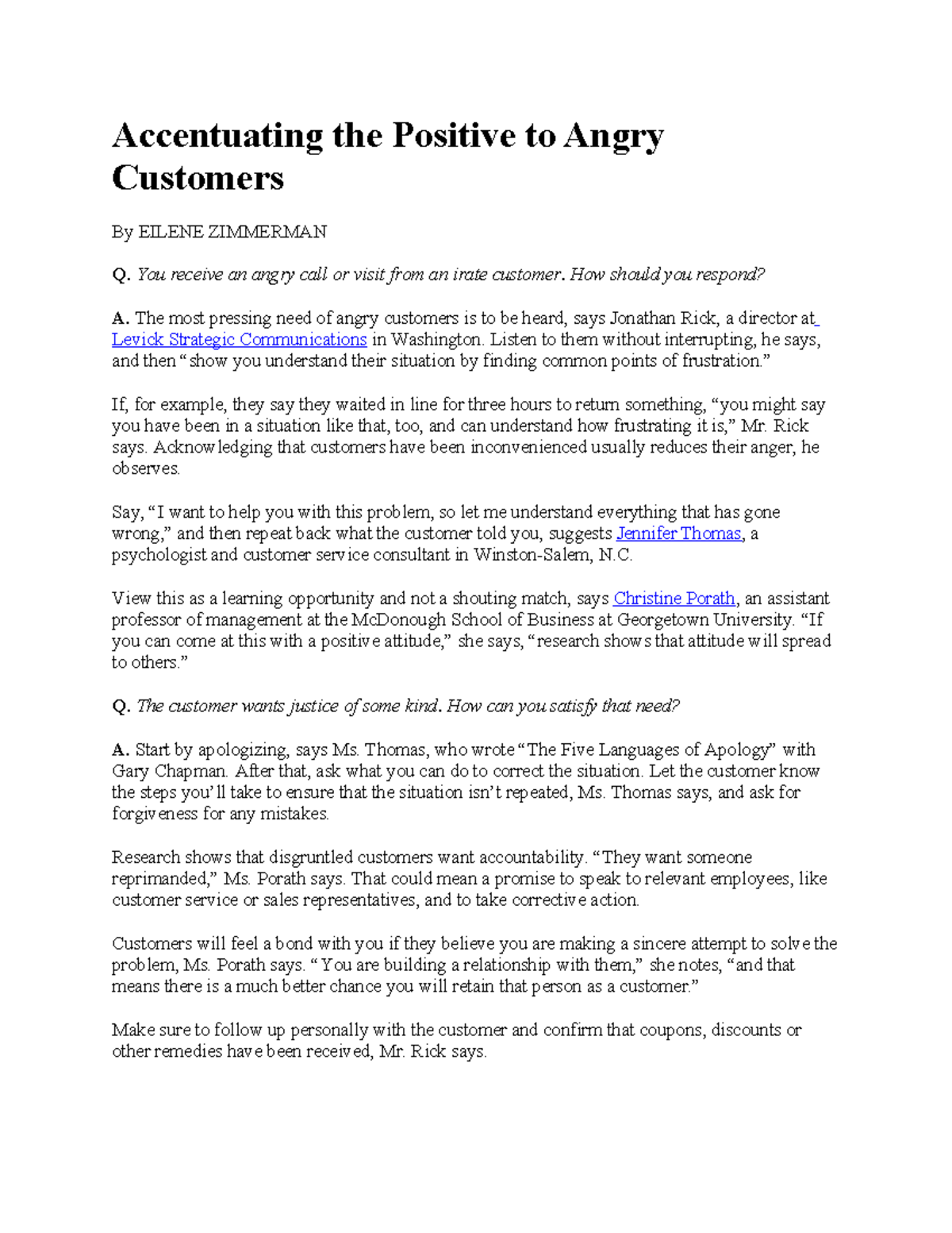 Strategies for Responding to Angry Customers NYTimes - Accentuating the ...