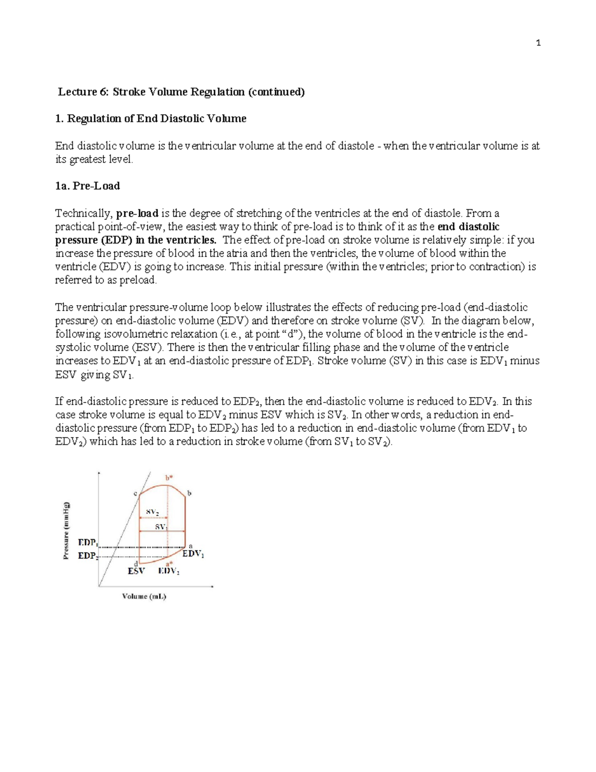 Lecture 6 Notes 2024 - Lecture 6: Stroke Volume Regulation (continued ...