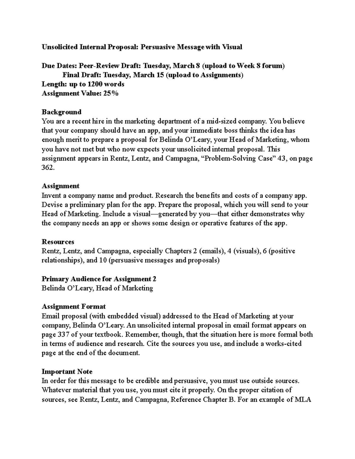 assignment one and two instructions. - Unsolicited Internal Proposal ...