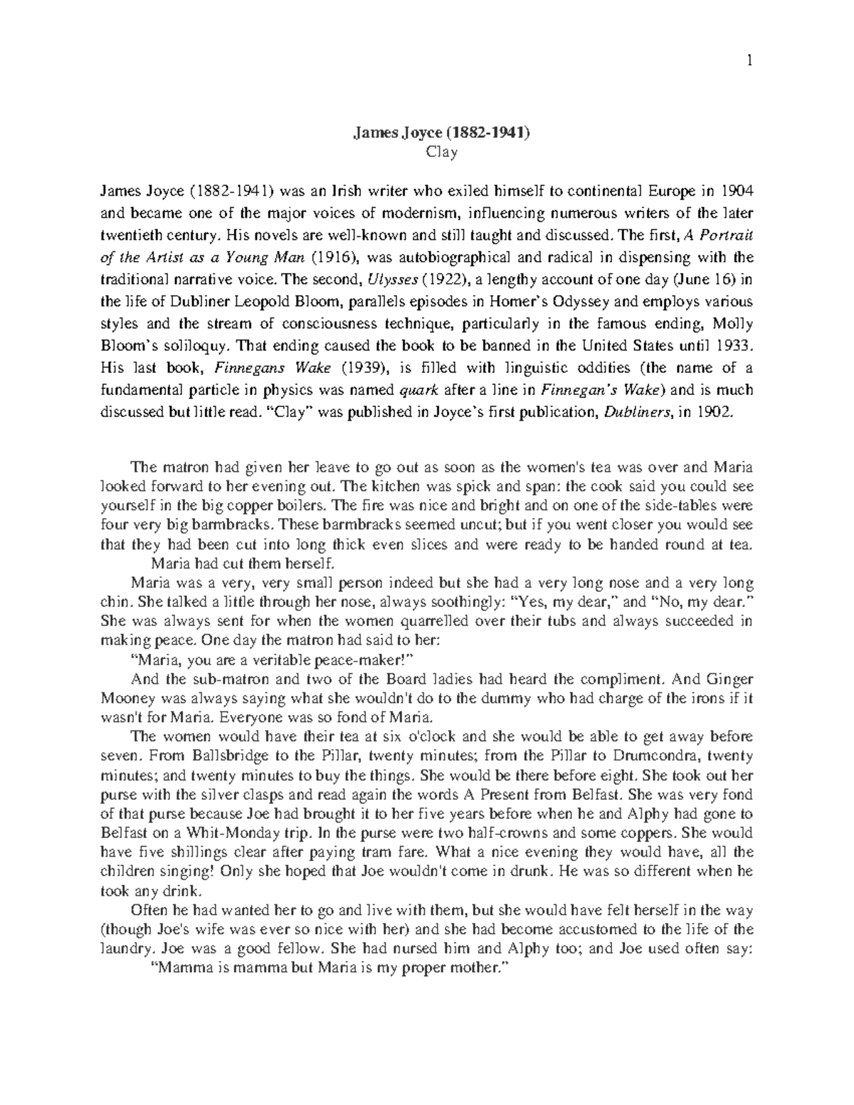 Joyceclay - joyce clay - James Joyce (1882-1941) Clay James Joyce (1882 ...