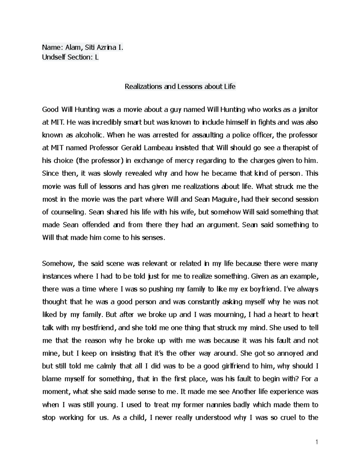 SITI Azrina ALAM - Reflection Paper Template - Name: Alam, Siti Azrina ...