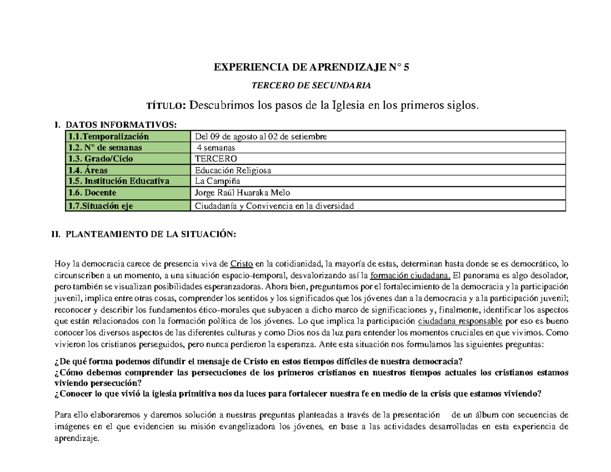 5. Experiencia DE Aprendizaje N°5 - 3RO SEC - EXPERIENCIA DE APRENDIZAJE N° 5 TERCERO DE ...