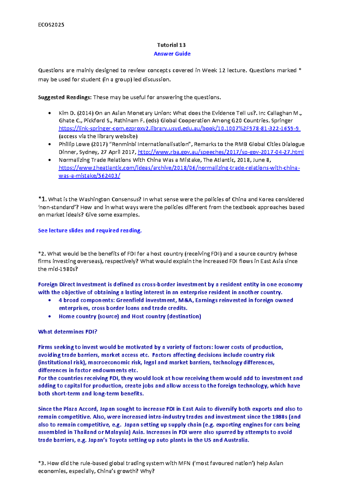 Week 13 Tutorial Answer Guide Ecos Tutorial 13 Answer Guide Questions