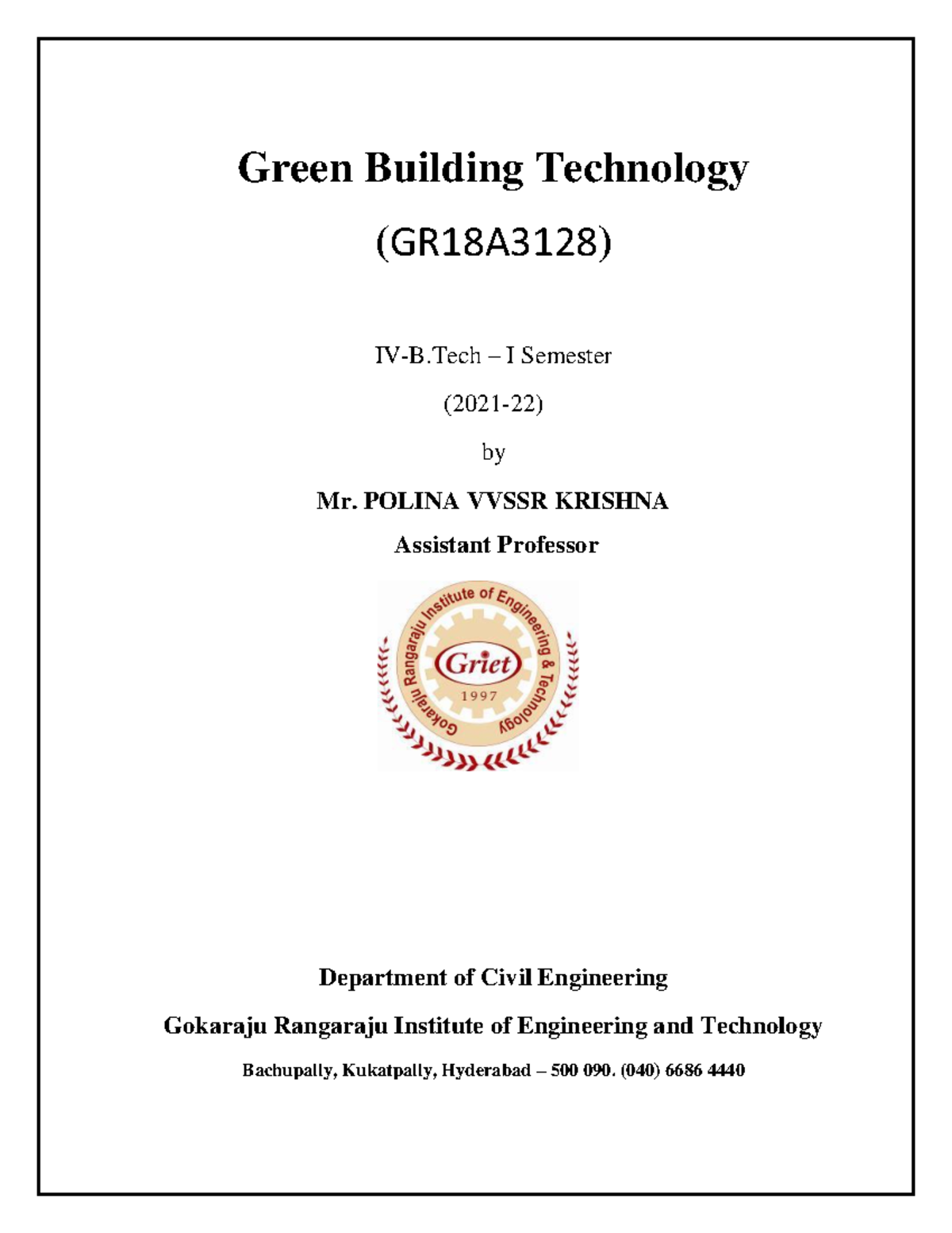GBT - Hjjkk - Green Building Technology (GR1 8 A 3128 ) IV-B – I ...