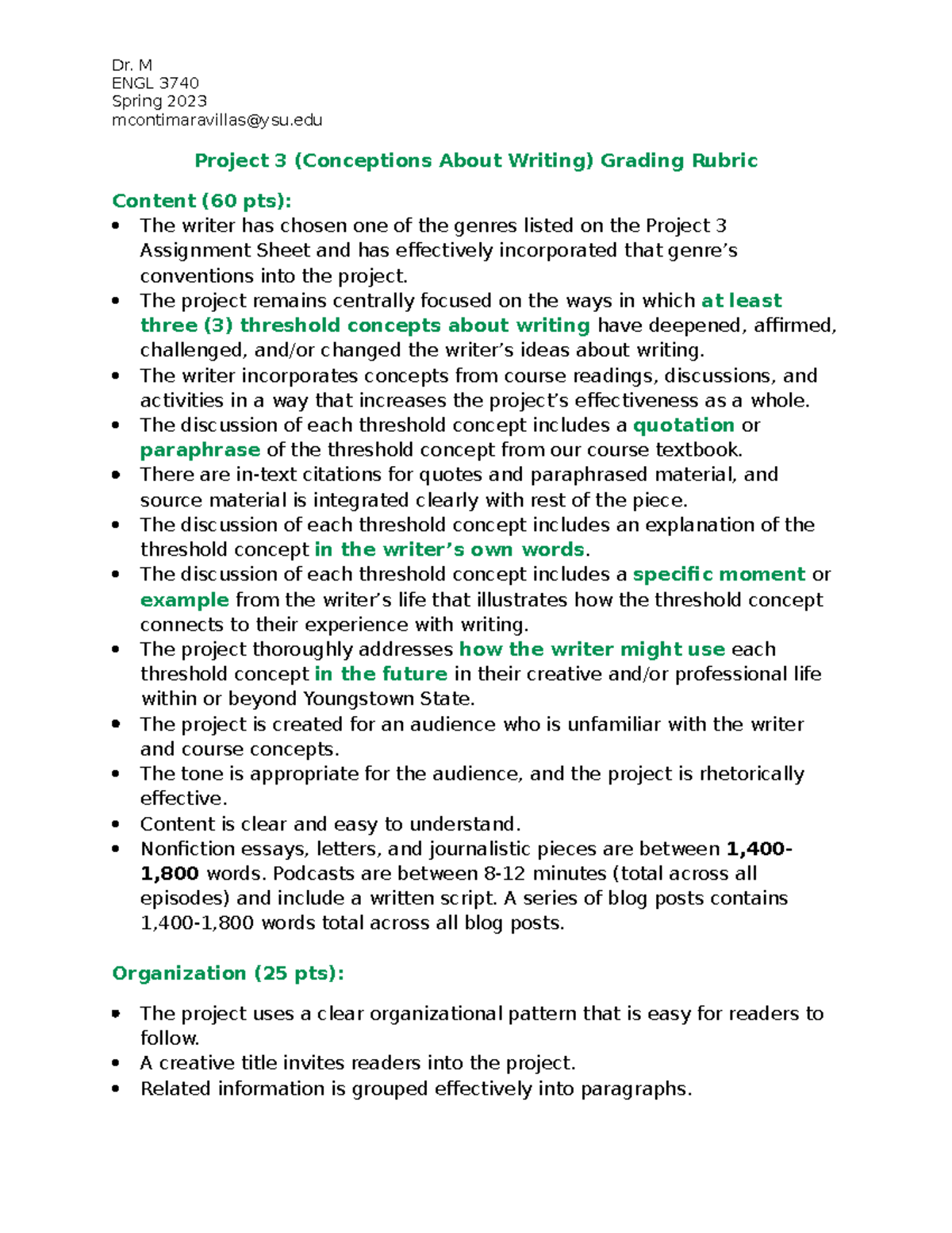 Project 3 Conceptions About Writing Grading Rubric - Dr. M ENGL 3740 ...