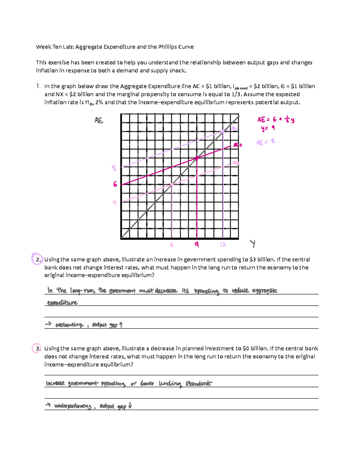 Week 10 - Lab Worksheet - Week Ten Lab: Aggregate Expenditure and the ...