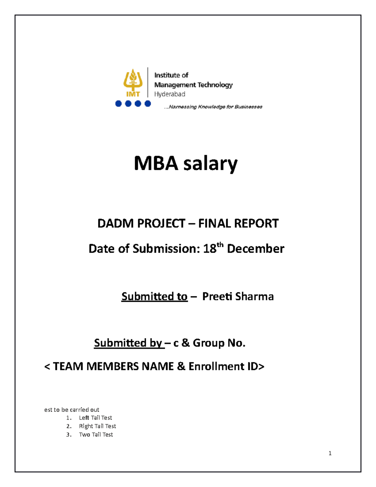 DADM Project report instructions and sample - MBA salary DADM PROJECT – FINAL REPORT Date of ...