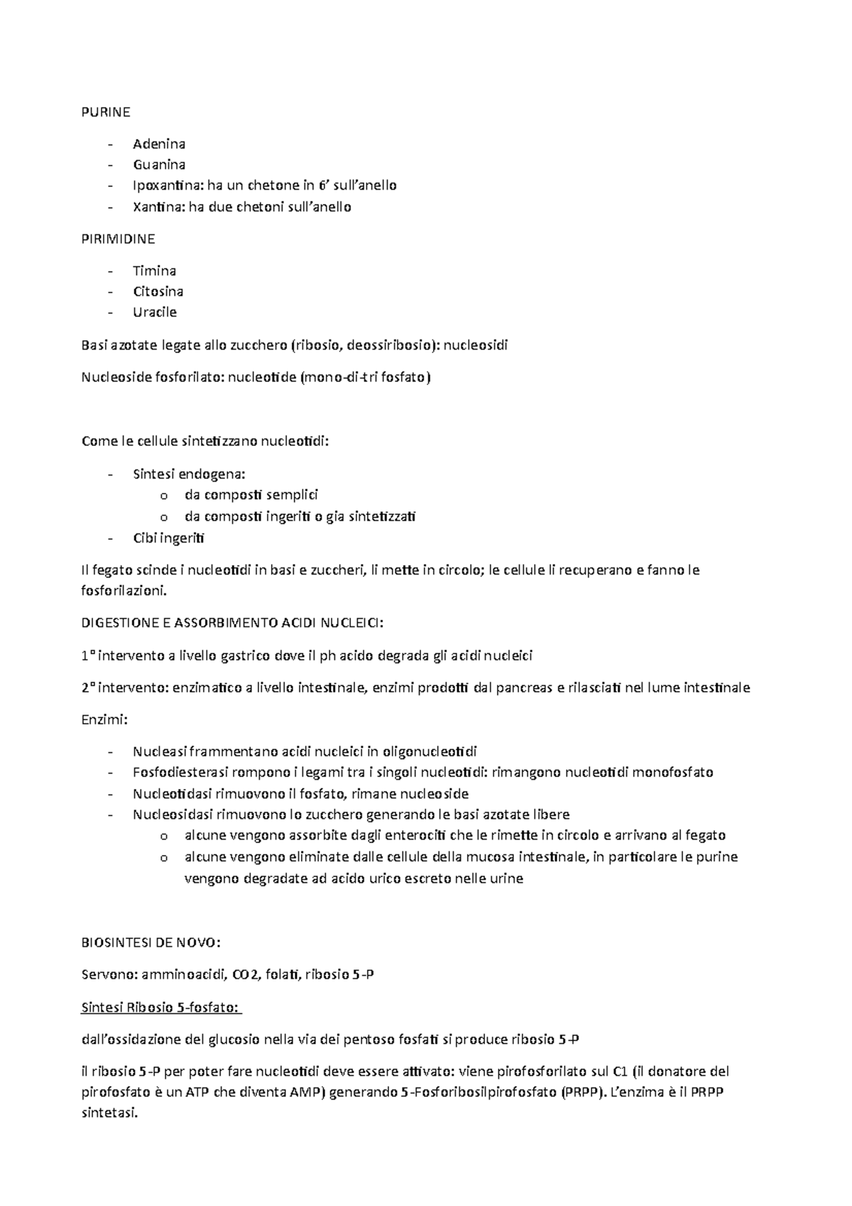 Metabolismo basi azotate e nucletidi - PURINE Adenina Guanina ...