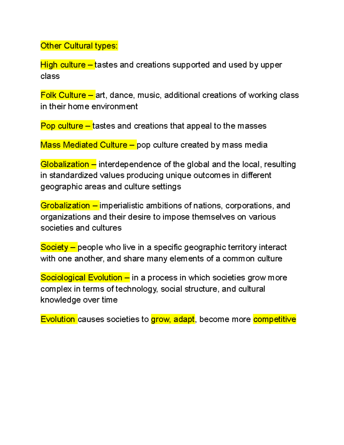 Sociology Chapter 3 - Other Cultural types: High culture – tastes and ...