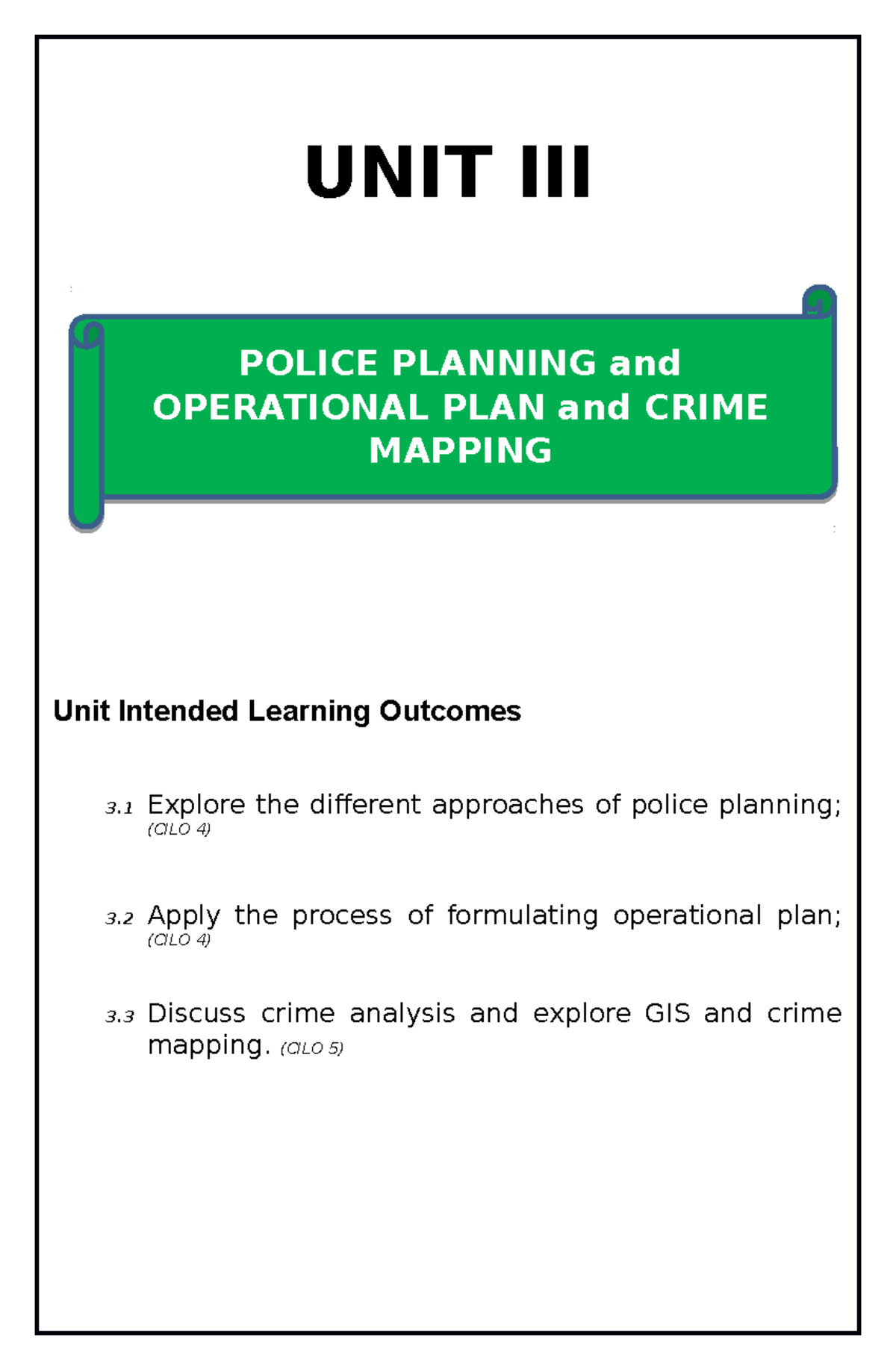 Unit 3 Activity 1- police operational plan - UNIT III Unit Intended ...