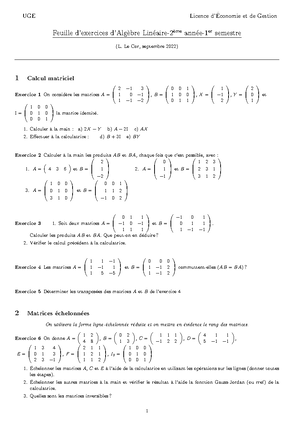 Td4-correction L2 S3 - Mathematiques (Algèbre Linéaire) - Studocu