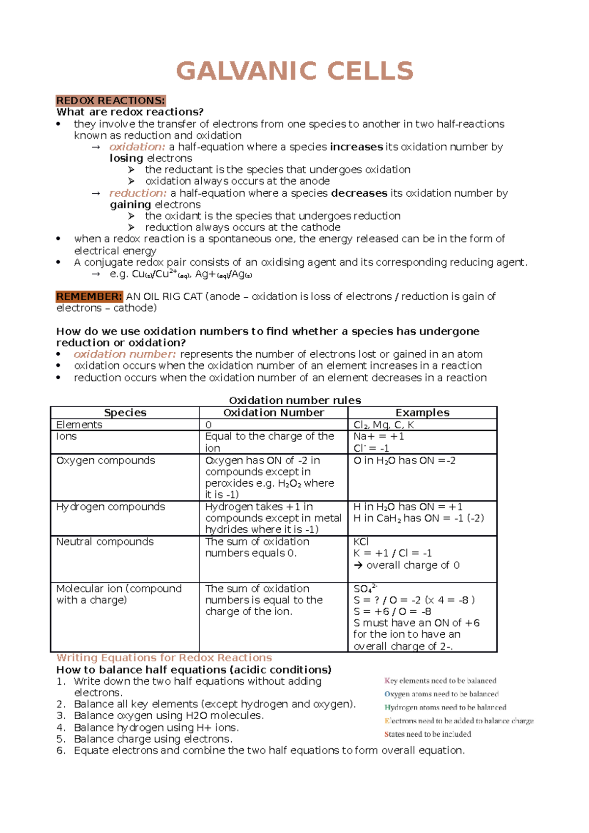 Galvanic Cells As a Source of Energy (redox reactions) - Studocu