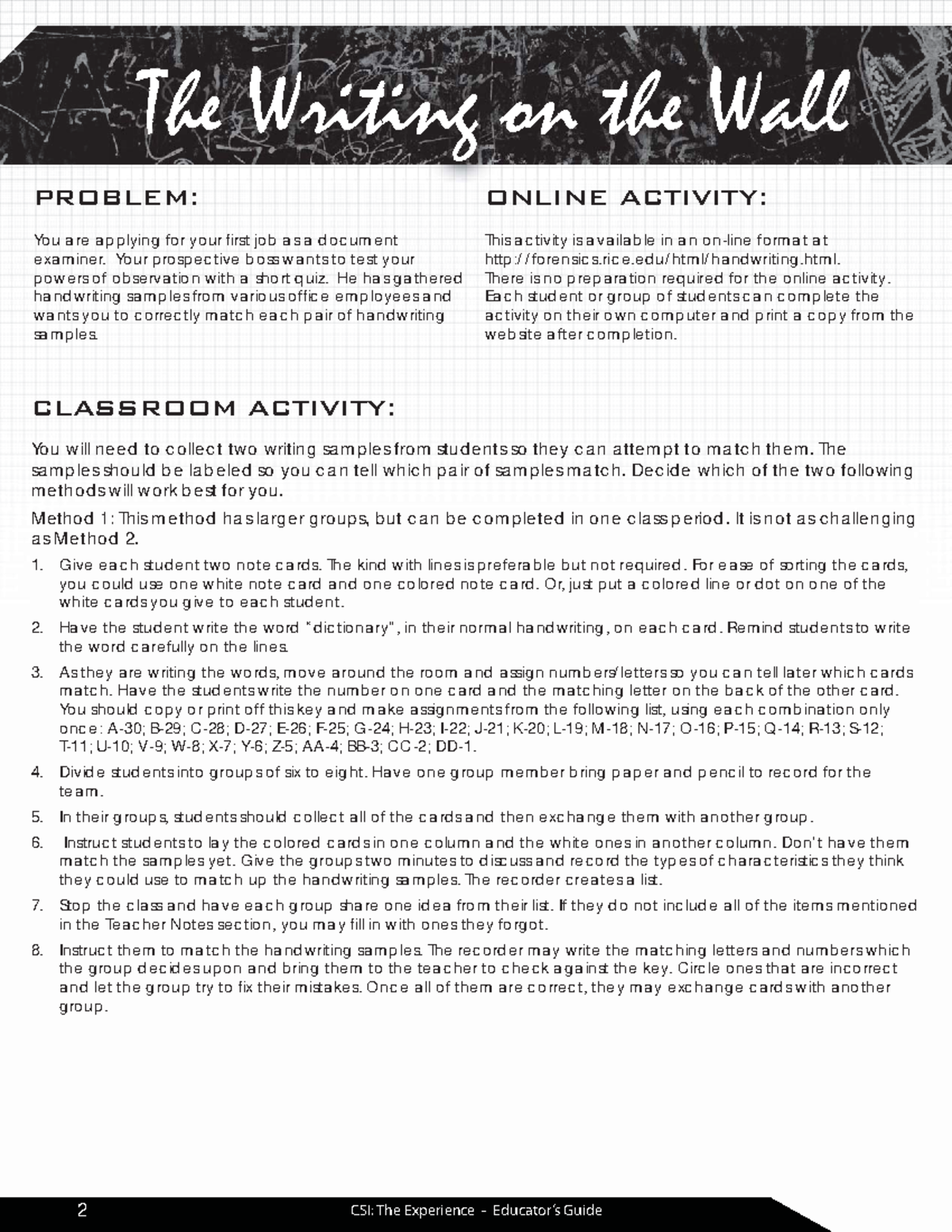 Activity one - Criminology lectures - 2 CSI: The Experience - Educator ...