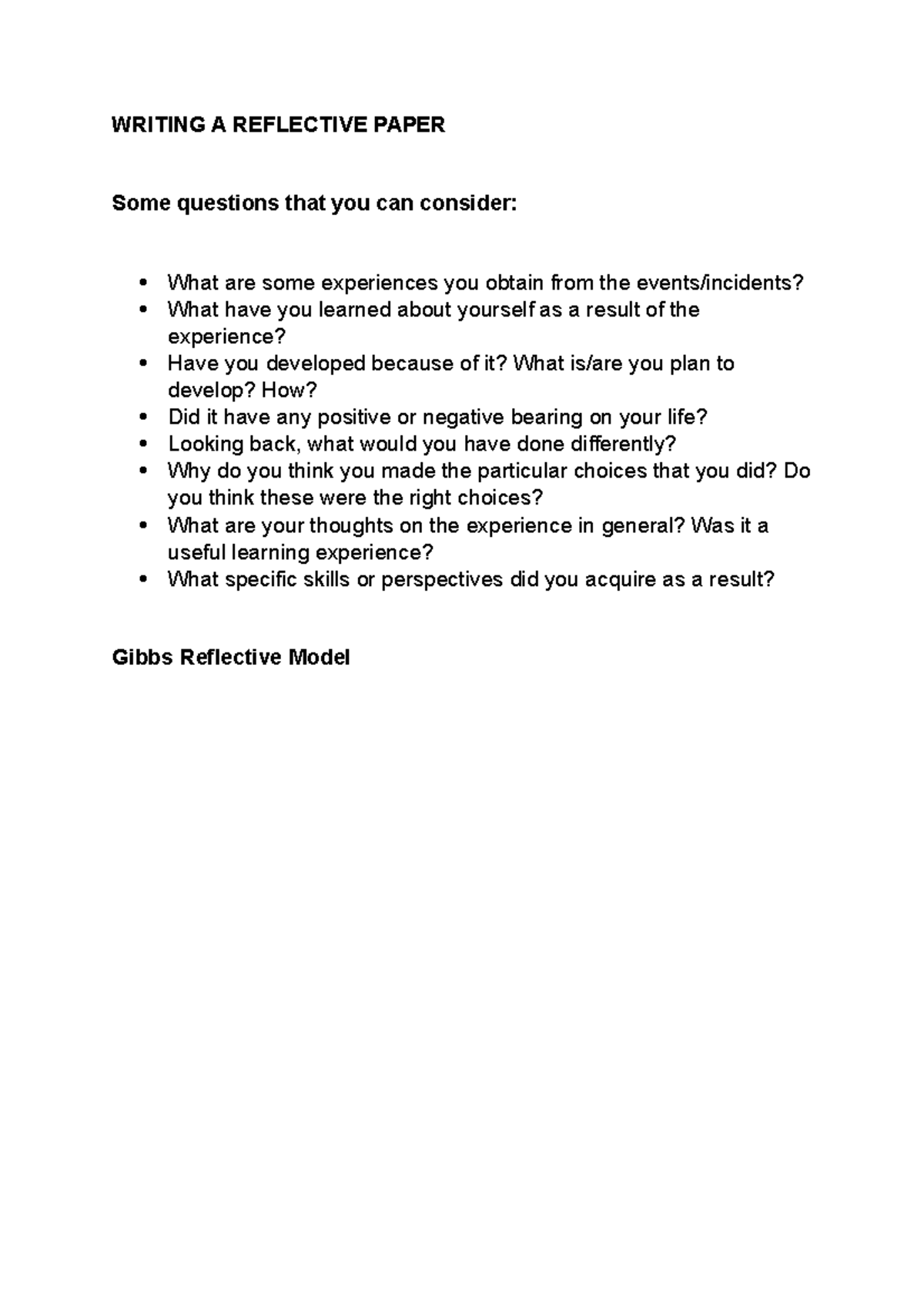 Guide to Write Reflective Paper - WRITING A REFLECTIVE PAPER Some ...