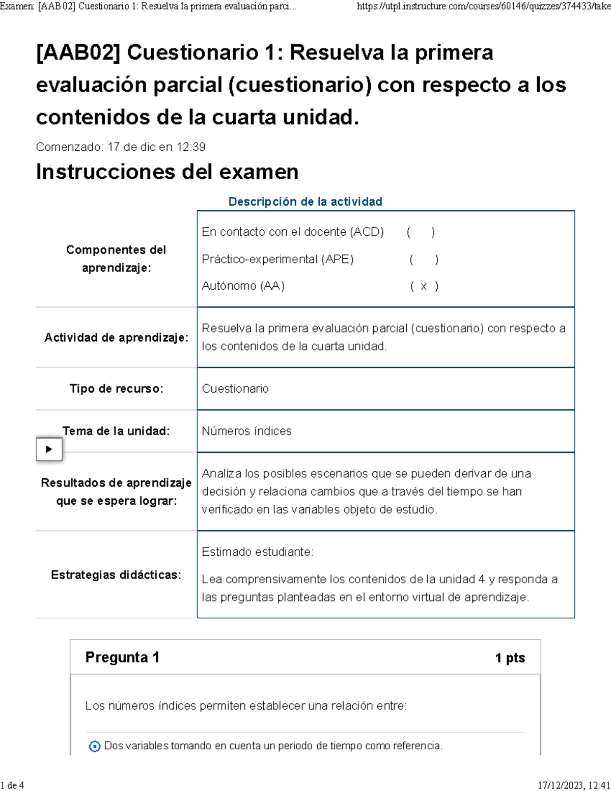 Examen [AAB02] Cuestionario 1 estadisticas......Resuelva la primera evaluación parcial - Studocu