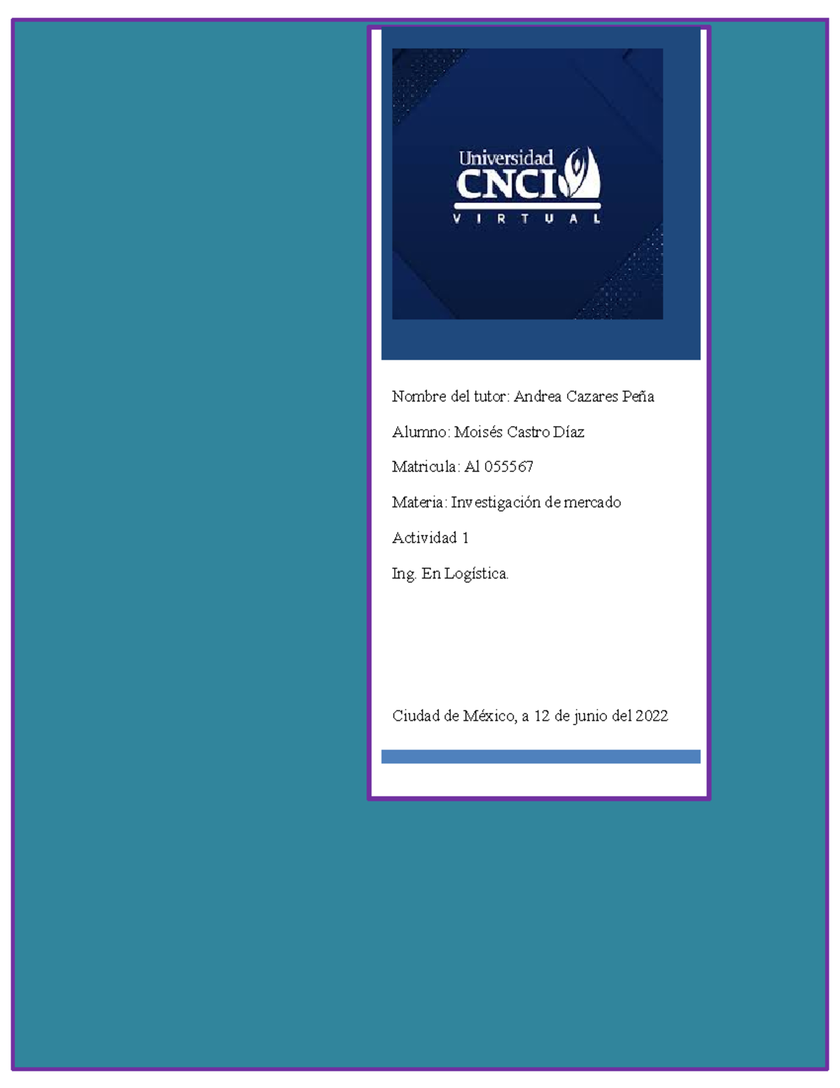 Inv.de mercados - Actividad de universidad cnci - Nombre del tutor ...