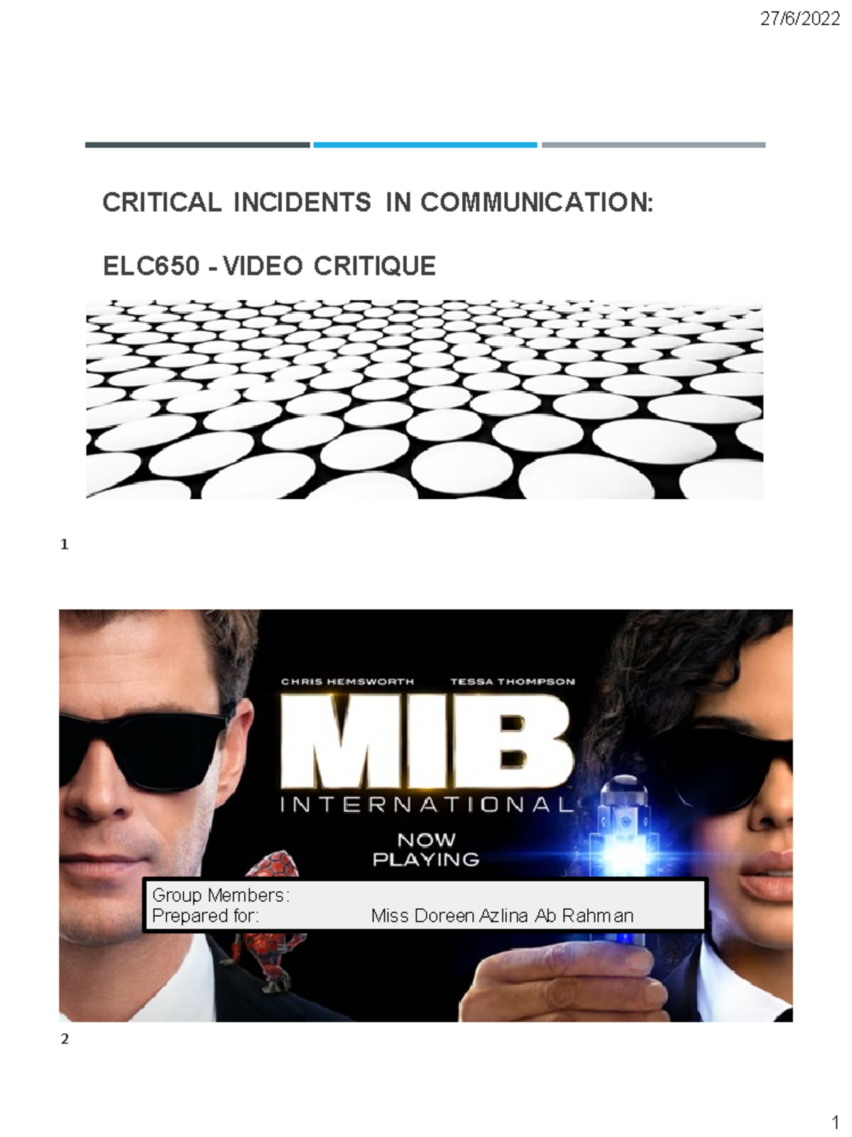 Video Critique (student sample) MIB International - CRITICAL INCIDENTS ...