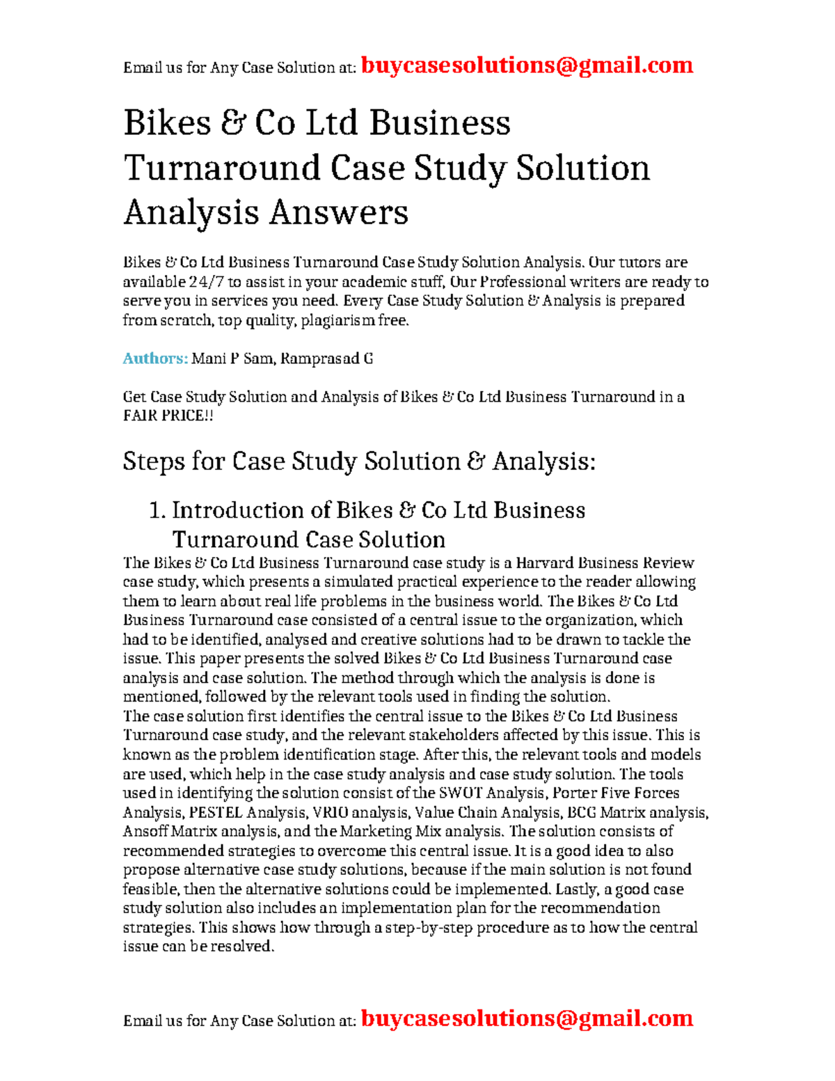 Case Solution Bikes & Co Ltd Business Turnaround - Bikes & Co Ltd Business Turnaround Case Study ...