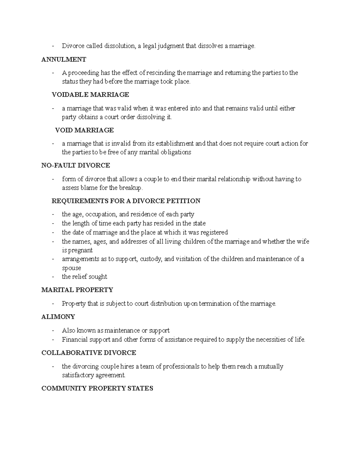 Family LAW Notes 2 - Divorce called dissolution, a legal judgment that ...