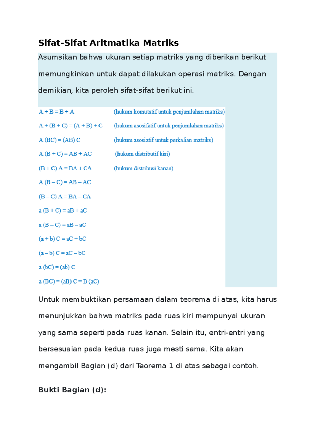 Sifat-Sifat Aritmatika Matriks - Sifat-Sifat Aritmatika Matriks ...