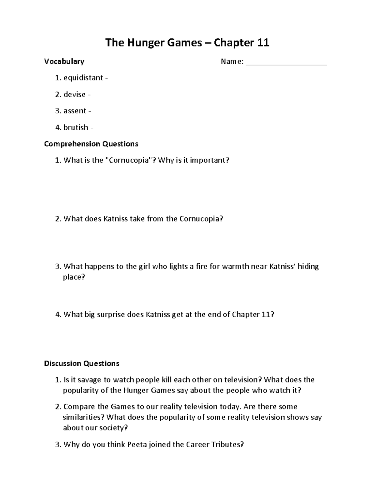 Lesson 9 - handout - Books - The Hunger Games – Chapter 11 Vocabulary ...