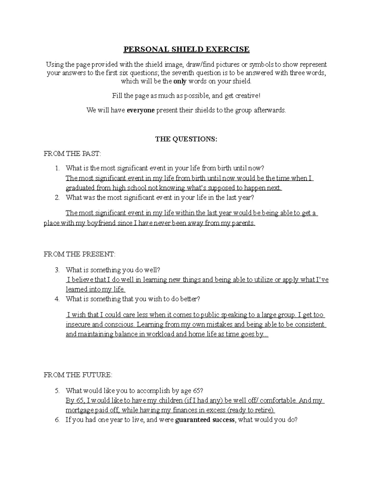 Personal Shield - Instructions - PERSONAL SHIELD EXERCISE Using the ...