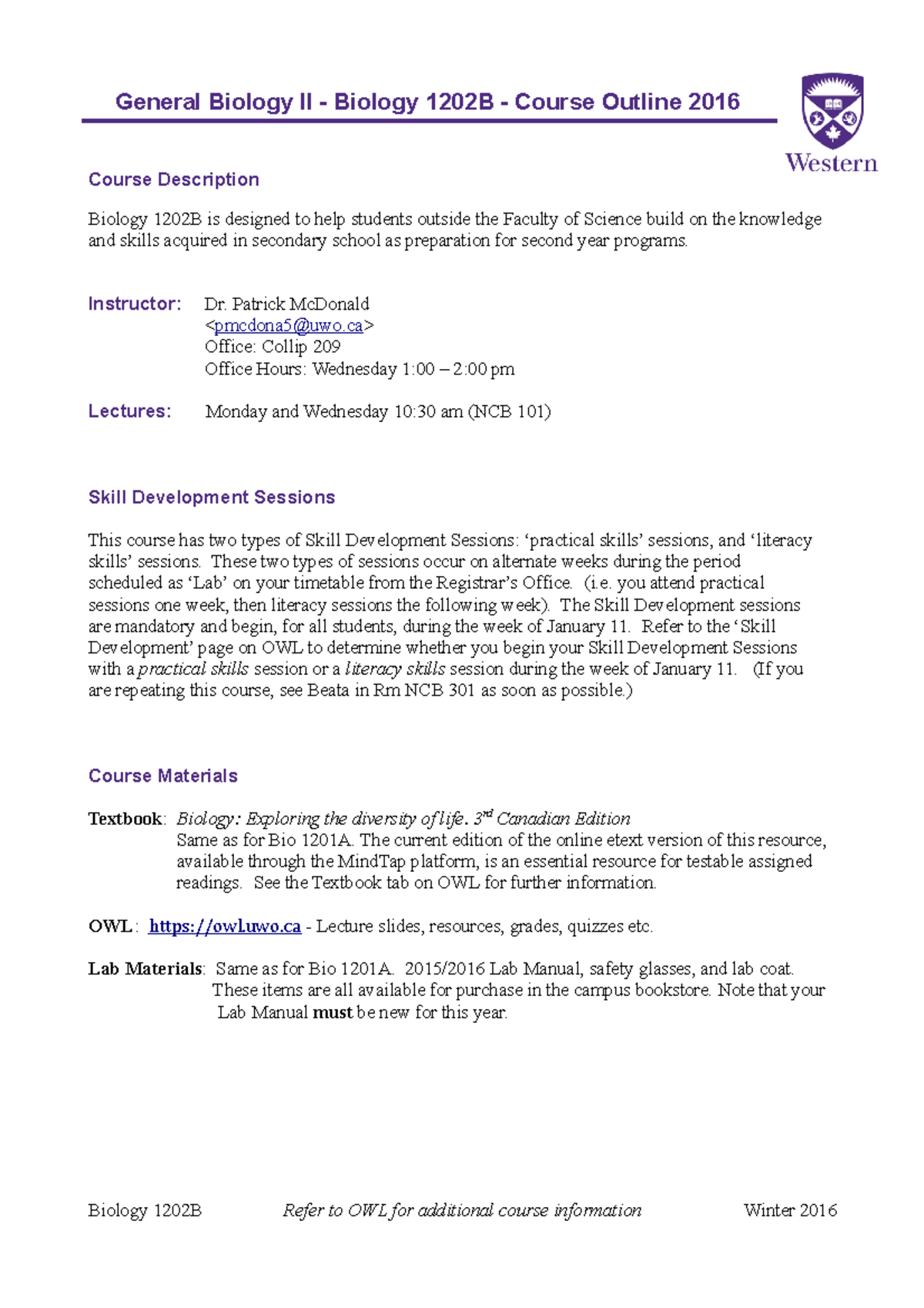Biology 1202B Course Outline 2016 - General Biology II - Biology 1202B ...