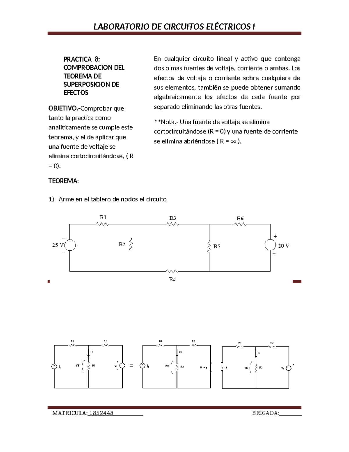 LAB CE1 - Resumen Fundamentos de circuitos eléctricos - PRACTICA 8: COMPROBACION DEL TEOREMA DE ...