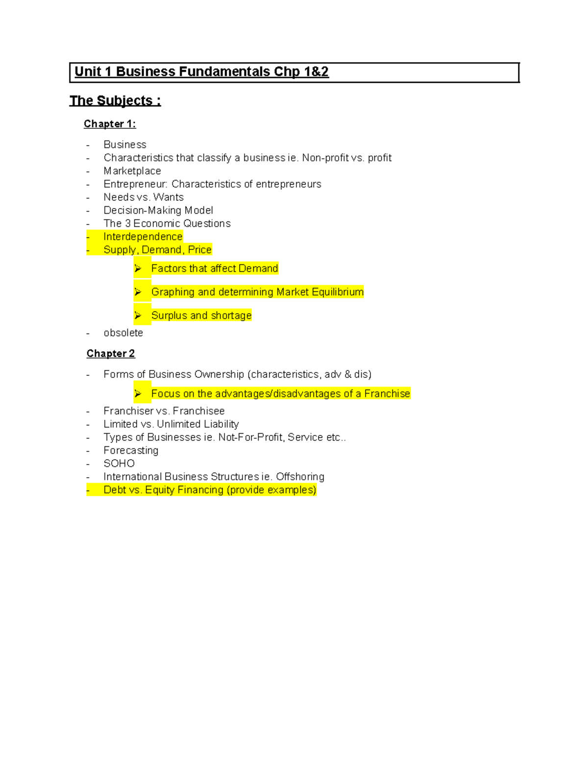 Business Fundamentals Unit 1 CHP 1&2 - Unit 1 Business Fundamentals Chp ...