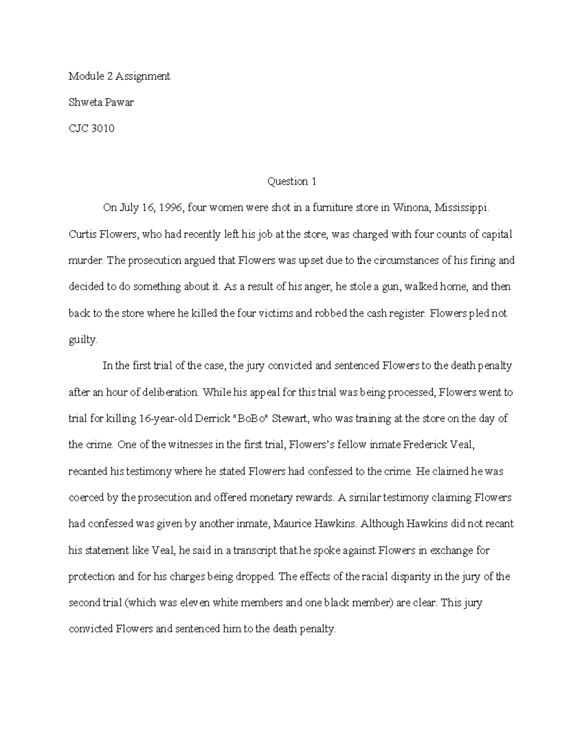 Module 2 Assignment - Module 2 Assignment Shweta Pawar CJC 3010 ...