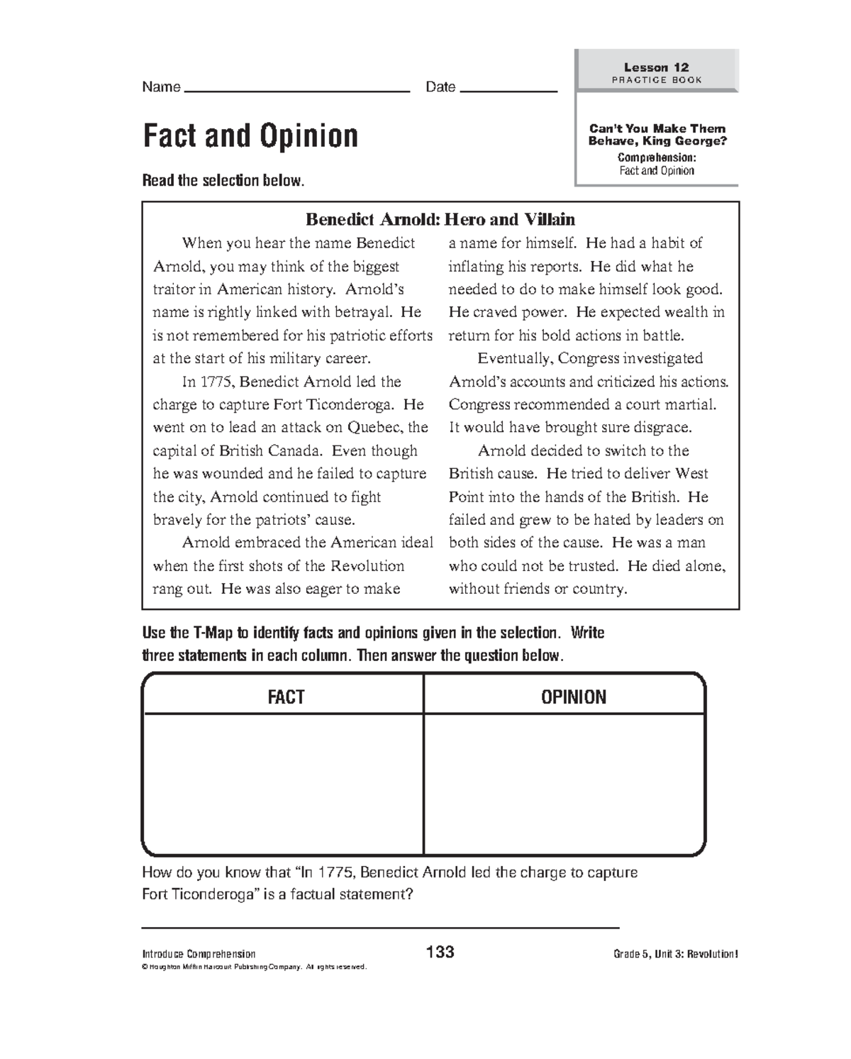 Lesson 12 - Reading comprehension assignment - Fact and Opinion Read ...