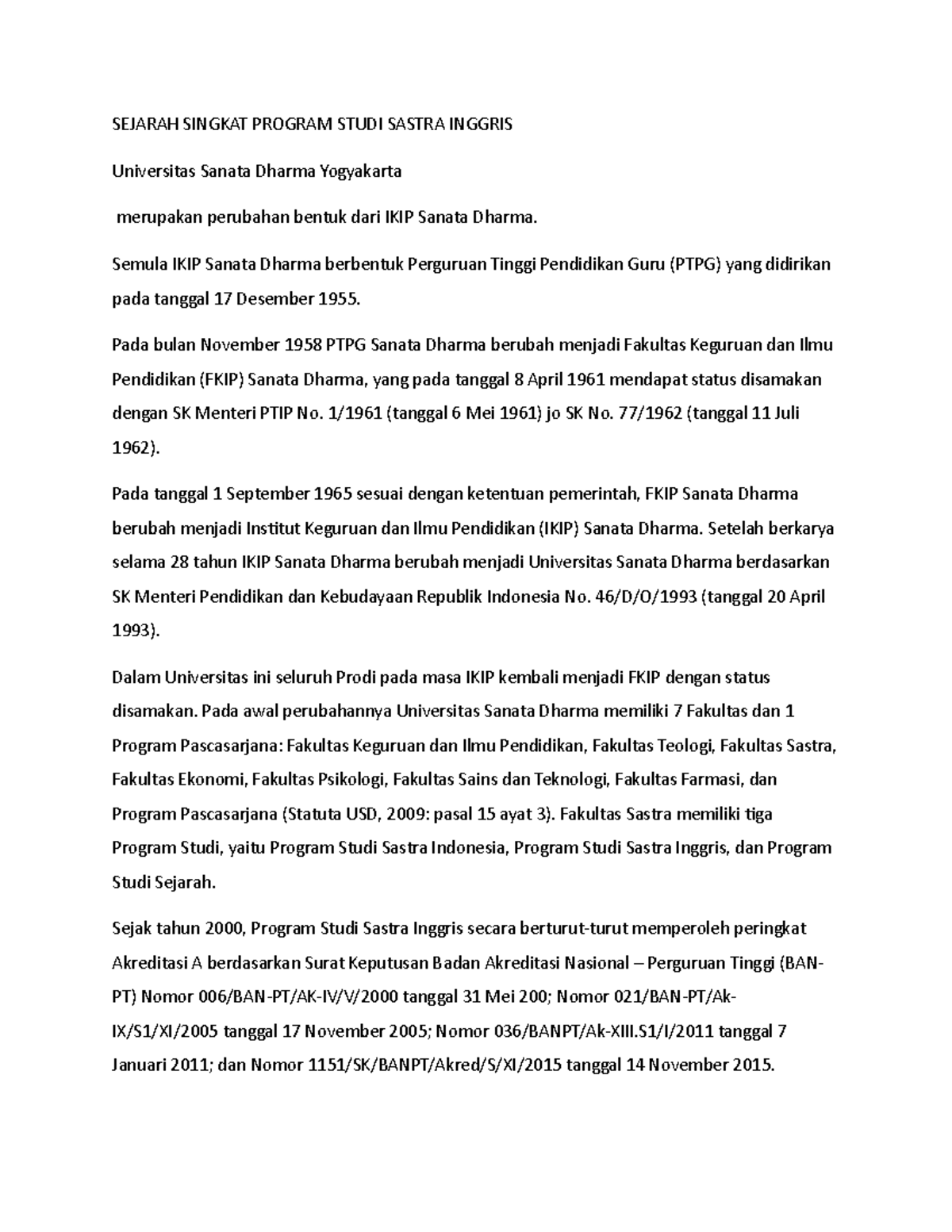 Sejarah Singkat Program Studi Sastra Inggris - SEJARAH SINGKAT PROGRAM STUDI SASTRA INGGRIS ...