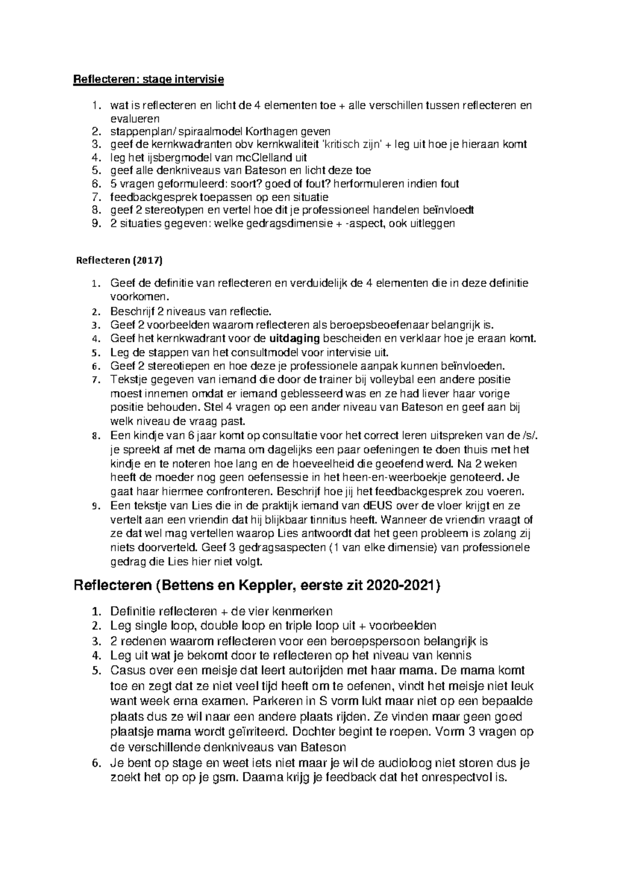 Examenvragen reflecteren stage intervisie - Reflecteren: stage ...