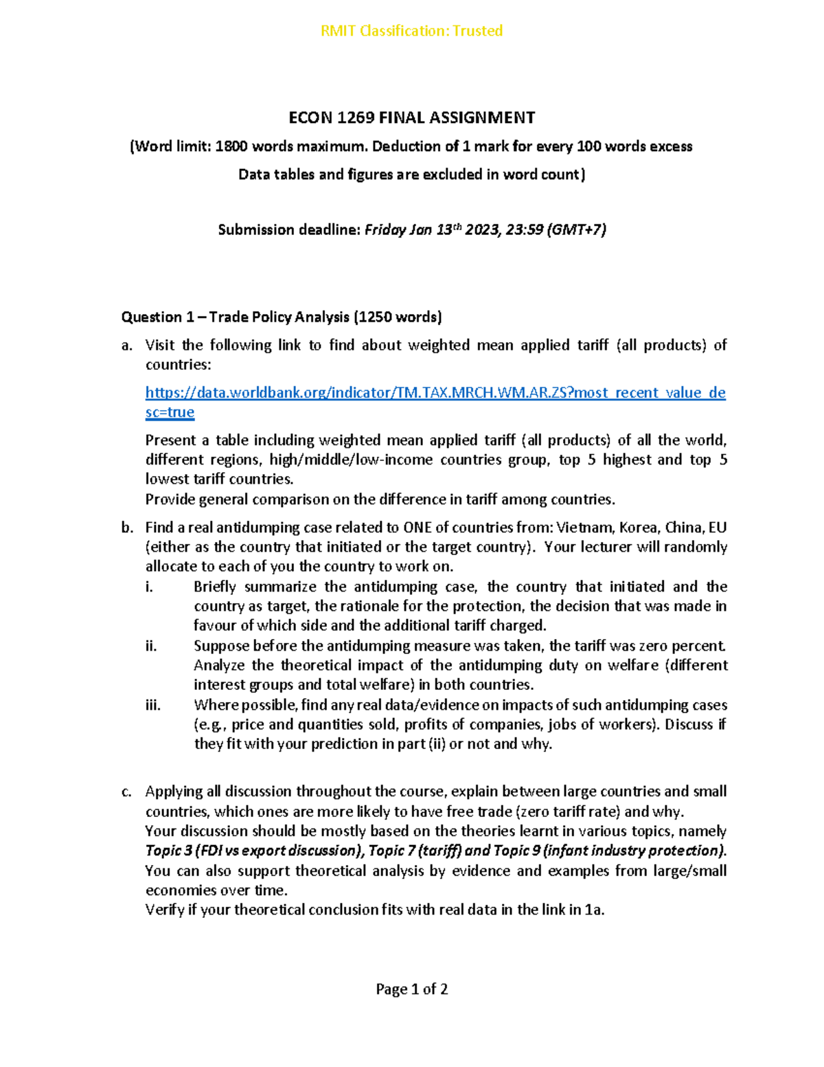 22C - Assignment 3 - canvas updated - Page 1 of 2 RMIT Classification ...
