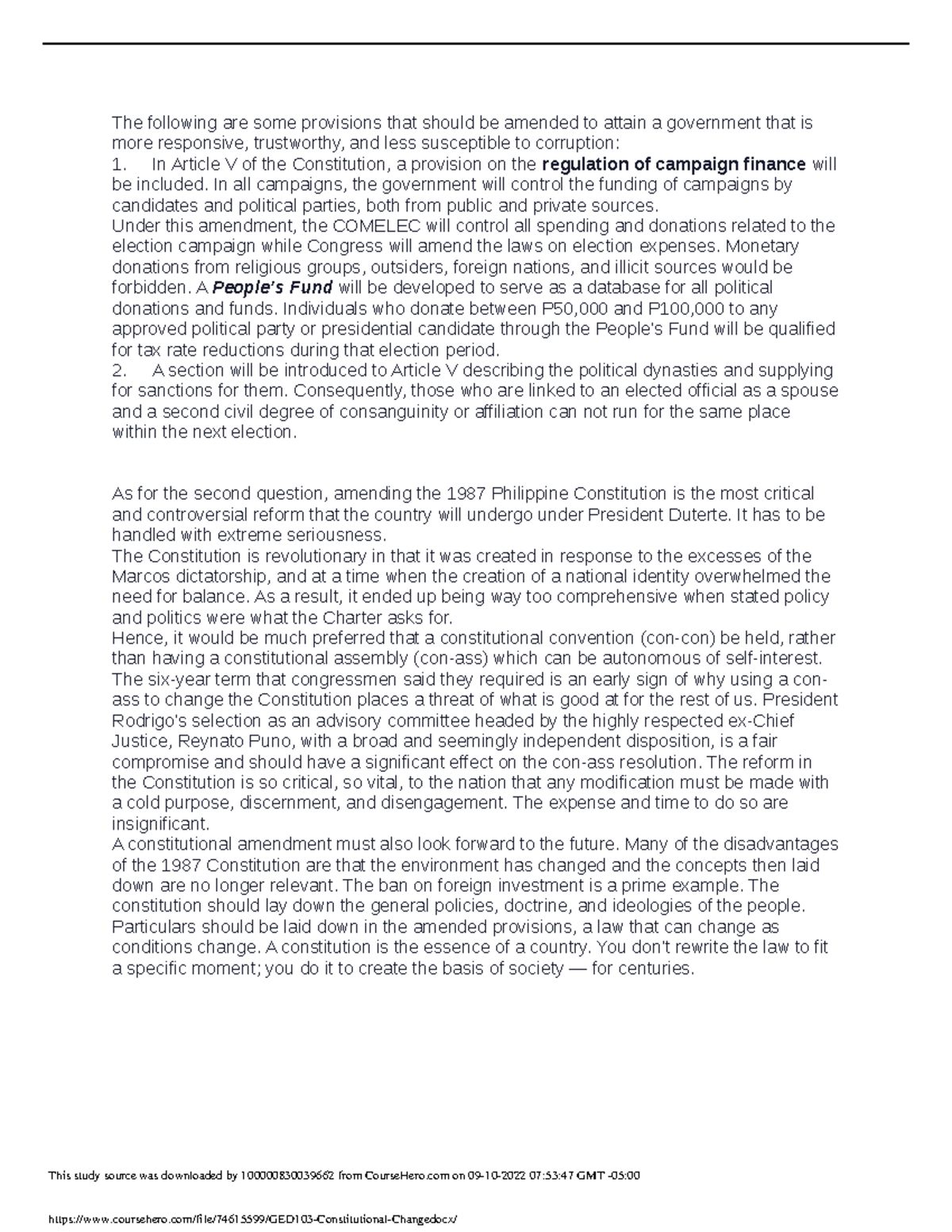 GED103 Constitutional Change - The following are some provisions that ...